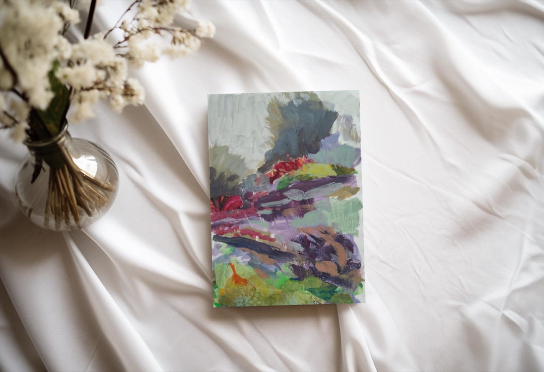 Original Abstract Welsh Valley Painting: Mixed Media Art on Paper - Etsy