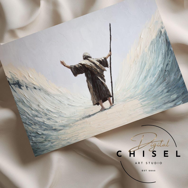 Moses Parting the Red Sea Wall Art Printable | Biblical Painting Print ...