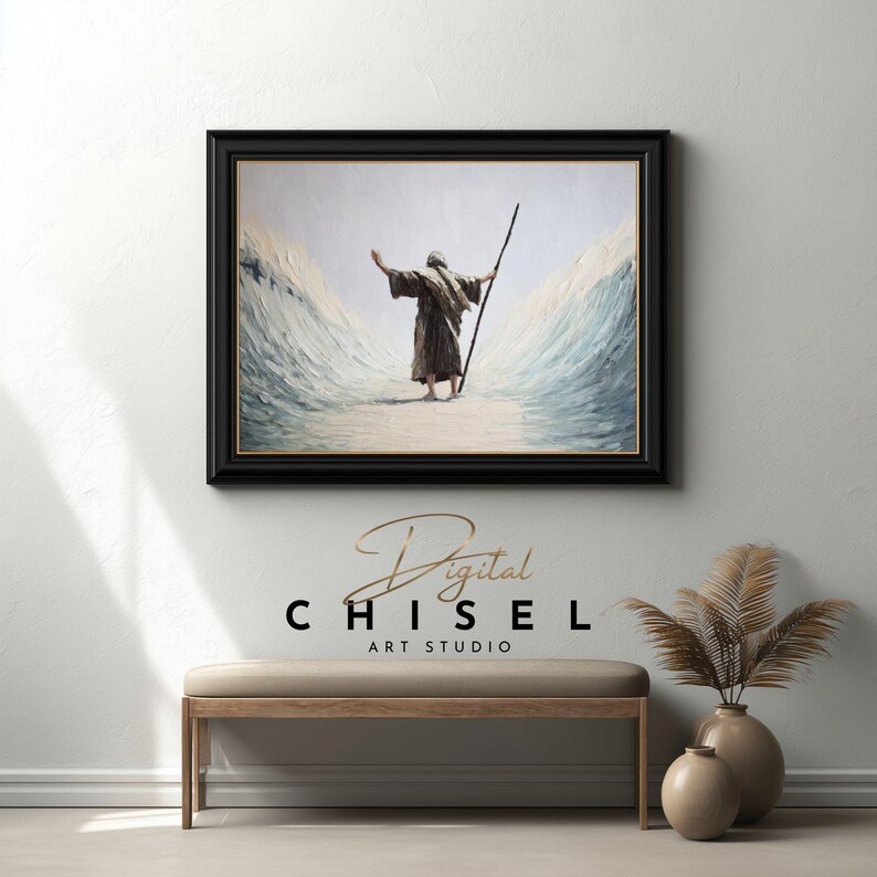 Moses Parting the Red Sea Wall Art Printable | Biblical Painting Print ...