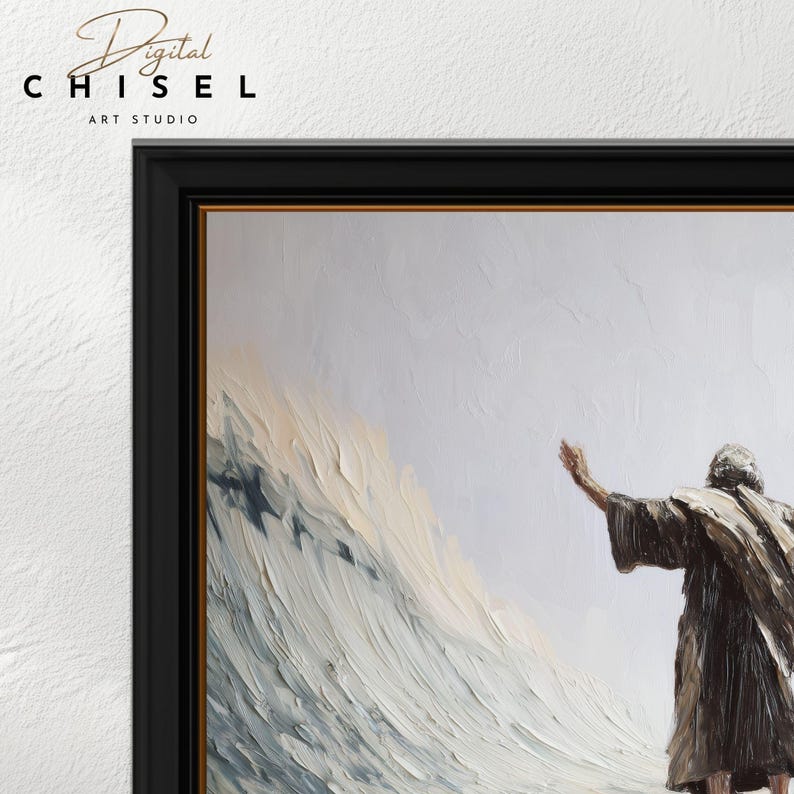 Moses Parting the Red Sea Wall Art Printable | Biblical Painting Print ...
