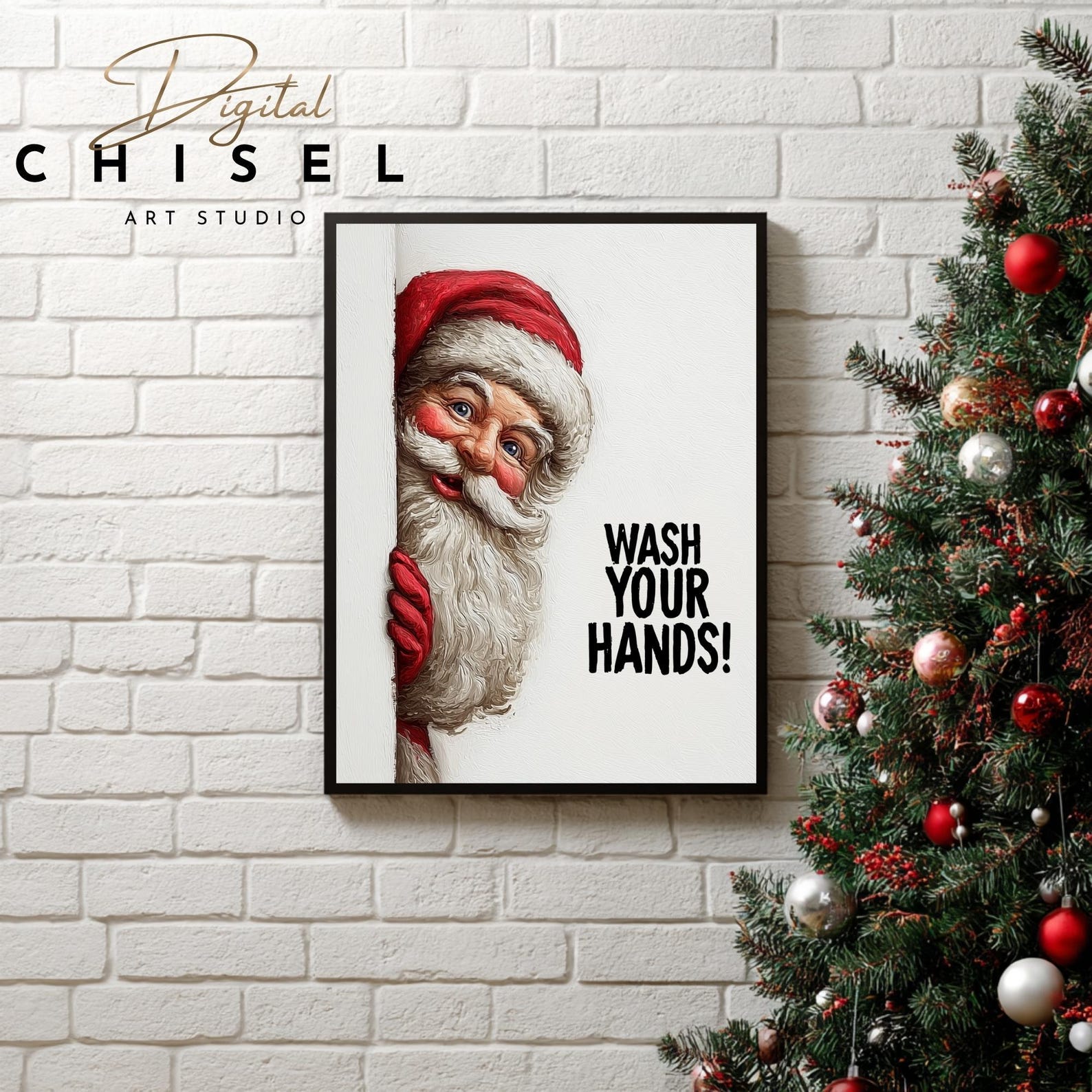 Funny Santa Bathroom Art, Wash Your Hands Printable, Christmas Wall Art ...