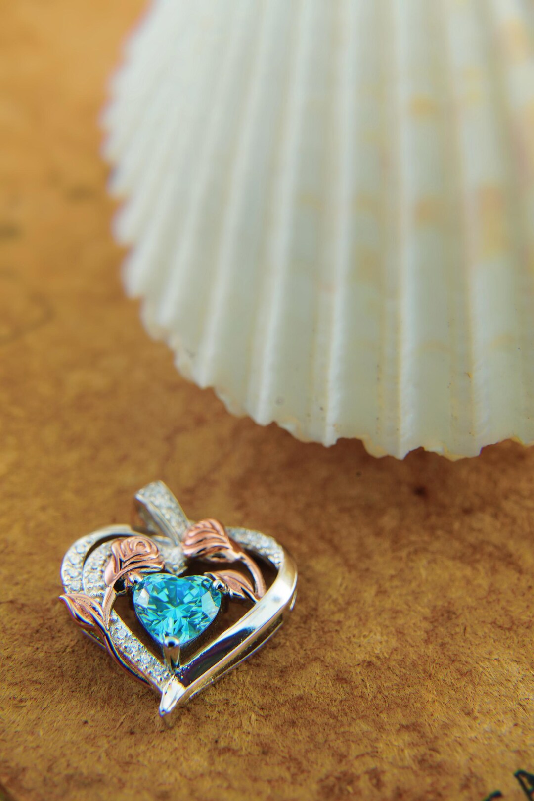 Blue March Heart Necklace: Rose Gold Sterling Silver CZ Charm Pendant ...