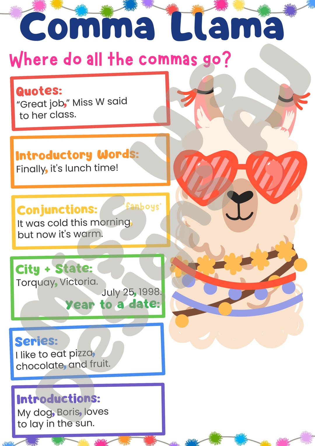 Comma Llama - Classroom Poster (digital Download) - Etsy