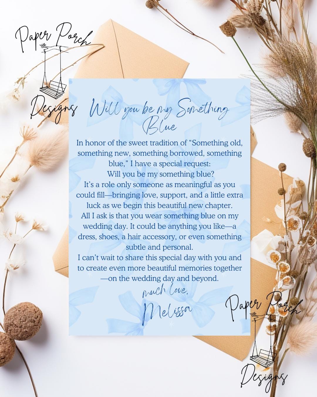 Something Blue Proposal Card Template | Will You Be My Something Blue ...