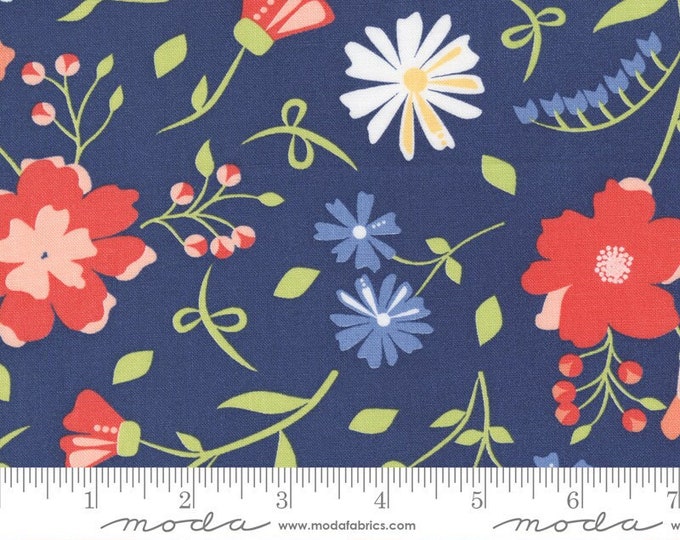 Sunwashed by Corey Yoder - Large Floral - Dark Blue - Moda 29160 21 ...