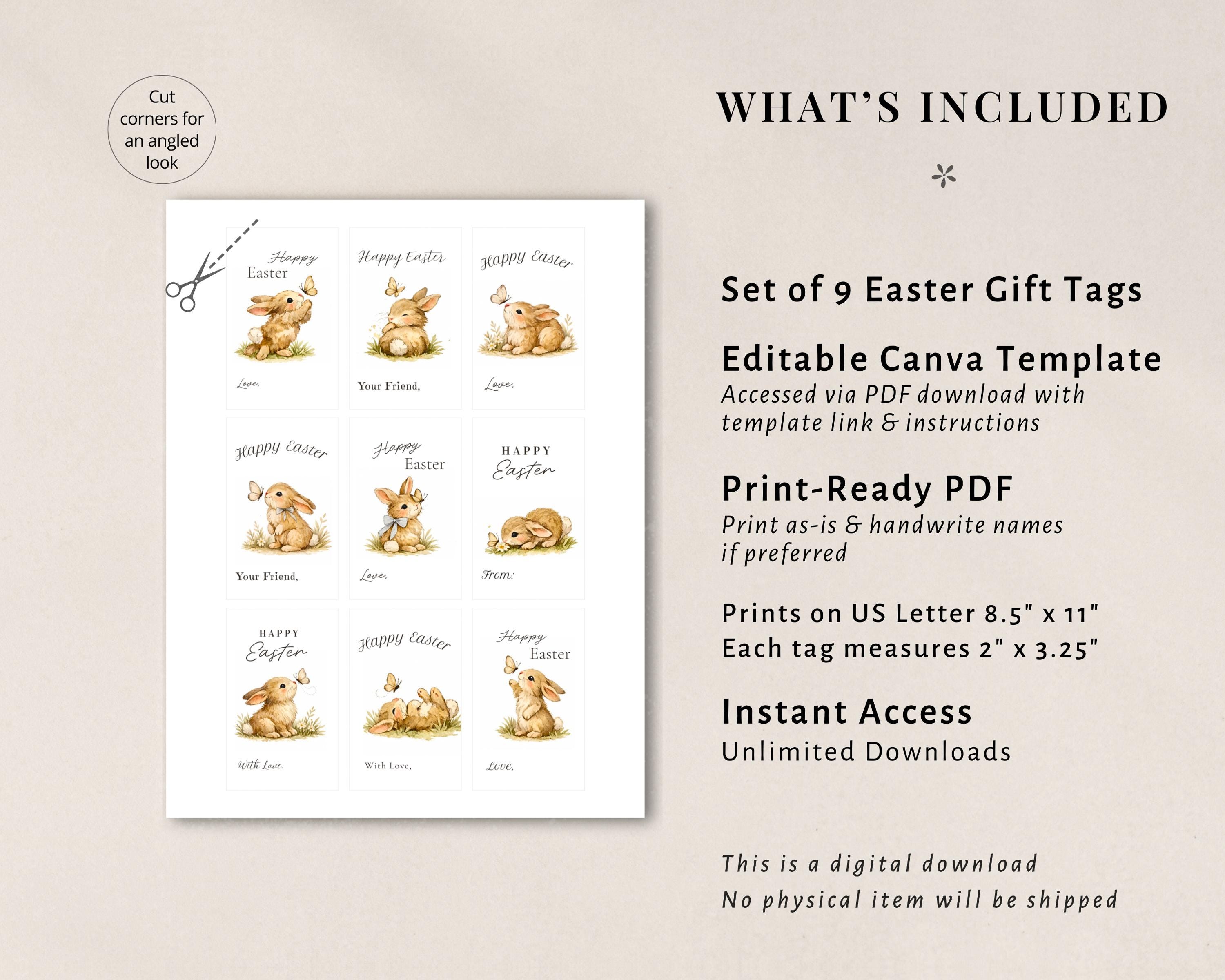 Editable Easter Gift Tags, Printable Bunny Tags, Kids Easter Treat Tags ...