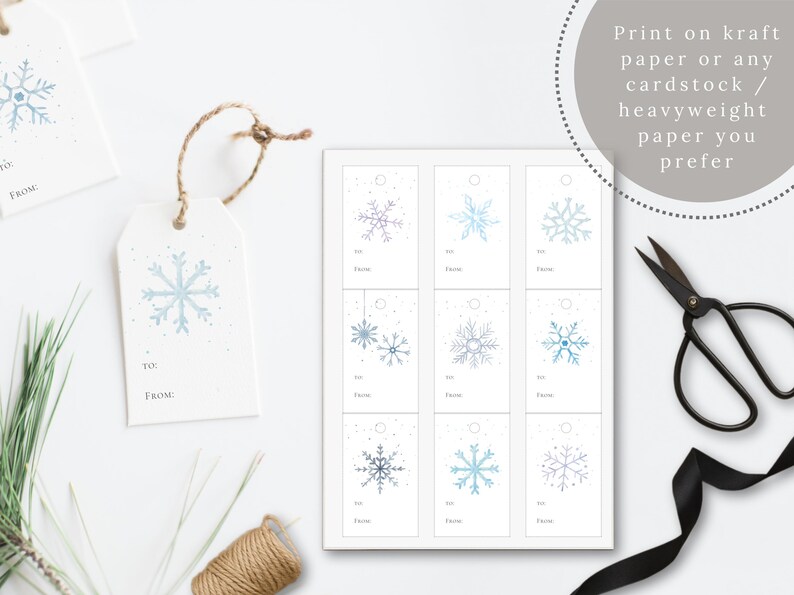 Snowflake Gift Tags Printable, Winter Holiday Gift Tags, Watercolor ...