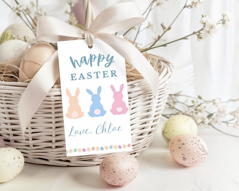 Editable Easter Gift Tags, Peeps Bunny Treat Tags, Pastel Easter Basket ...