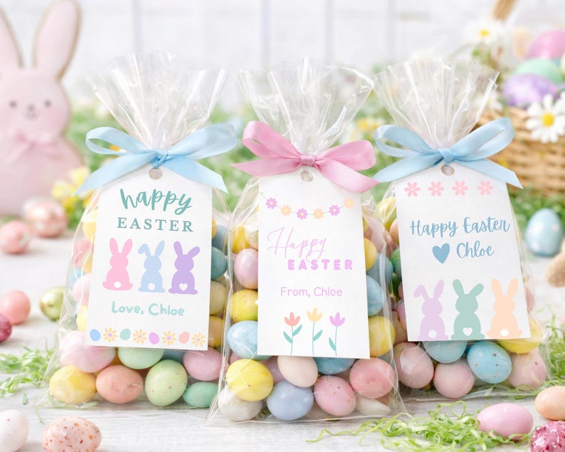 Editable Easter Gift Tags, Peeps Bunny Treat Tags, Pastel Easter Basket ...