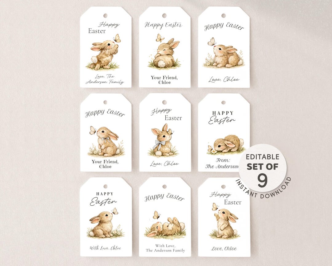 Editable Easter Gift Tags, Printable Bunny Tags, Kids Easter Treat Tags ...