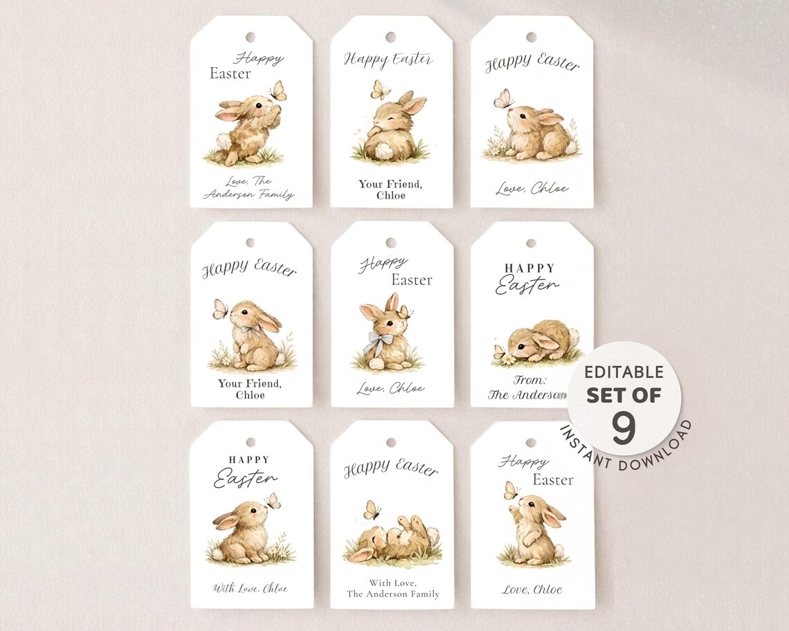 Editable Easter Gift Tags, Printable Bunny Tags, Kids Easter Treat Tags ...