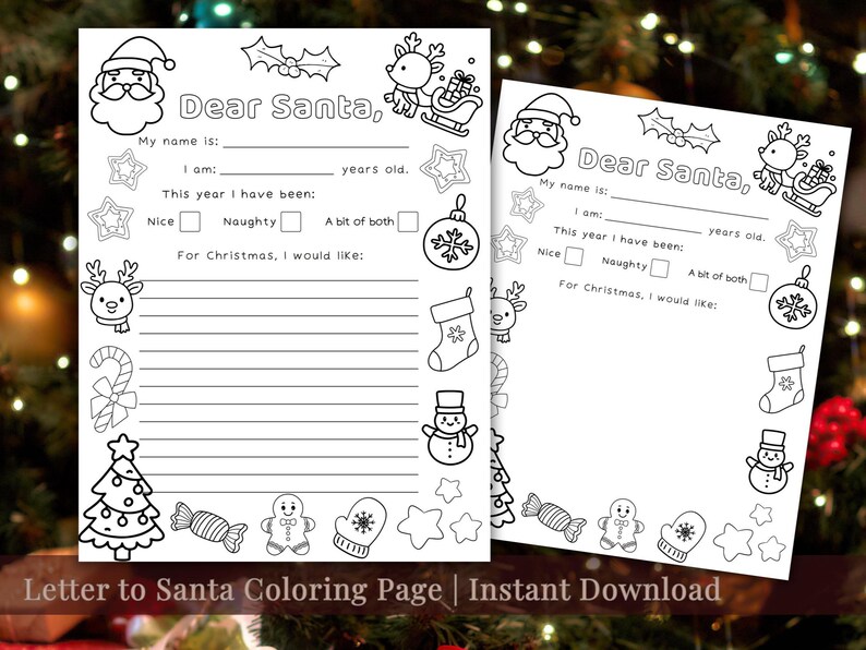 Letter to Santa Coloring Page Printable, Kids Christmas Activity Sheet ...