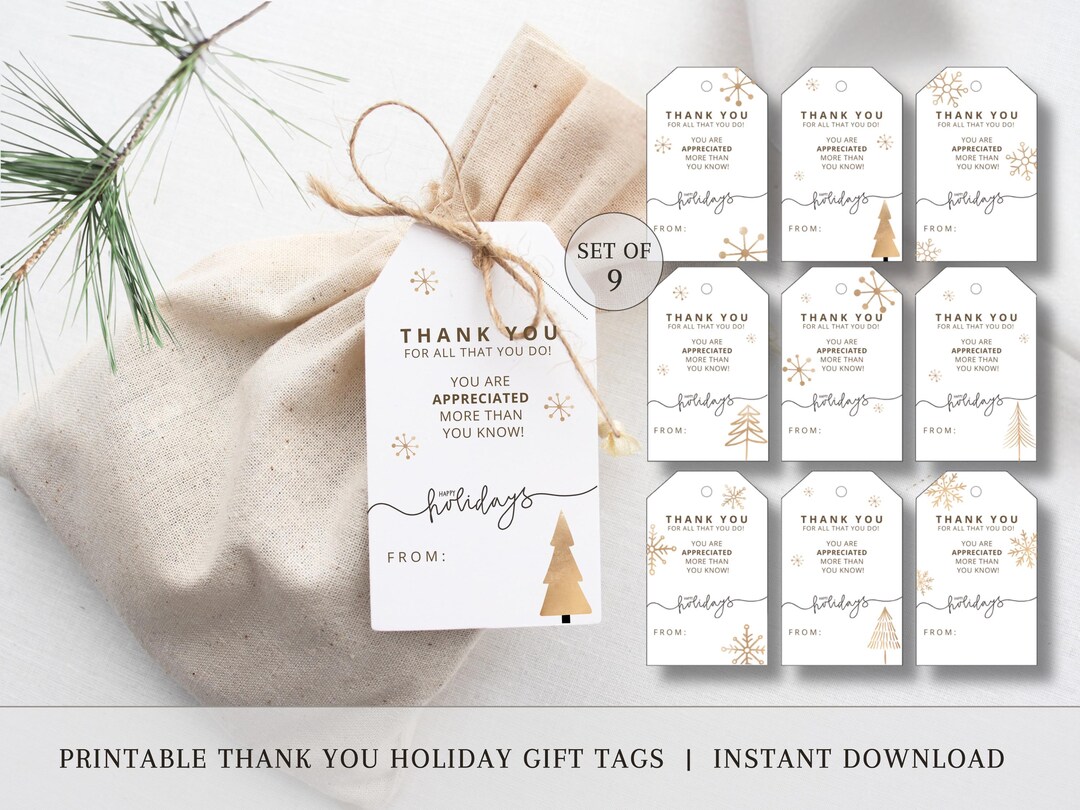 Holiday Teacher Thank You Tags Printable, Teacher Appreciation Tags ...