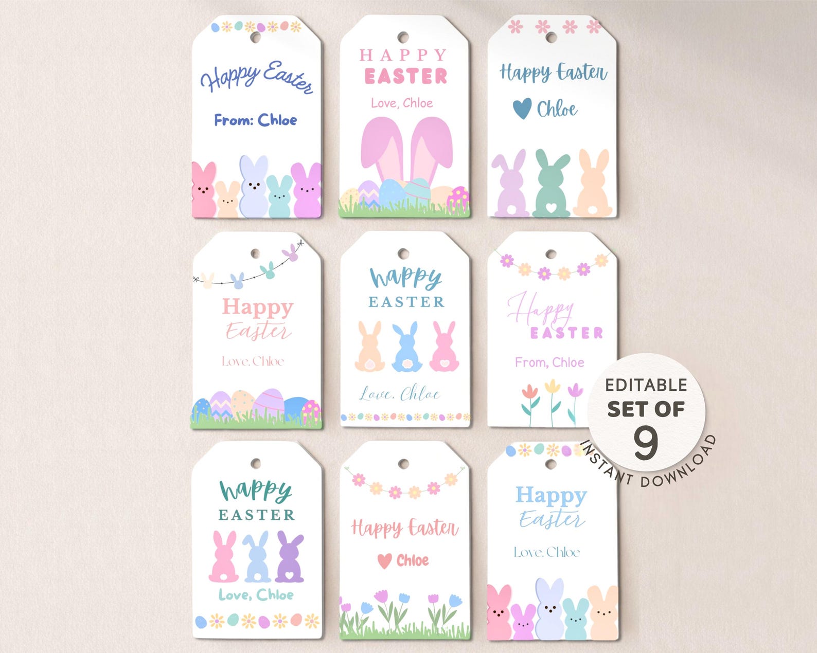 Editable Easter Gift Tags, Peeps Bunny Treat Tags, Pastel Easter Basket ...