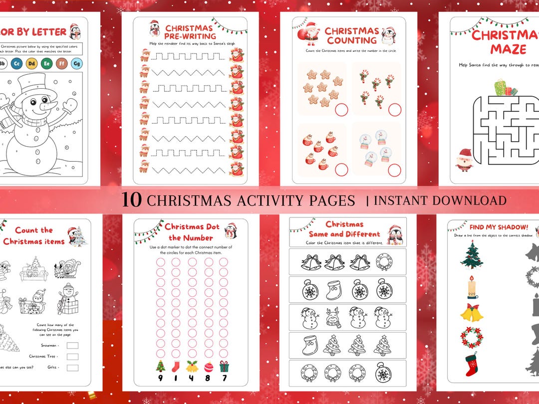 Printable Christmas Activity Pages, Kids Holiday Activity Pack ...