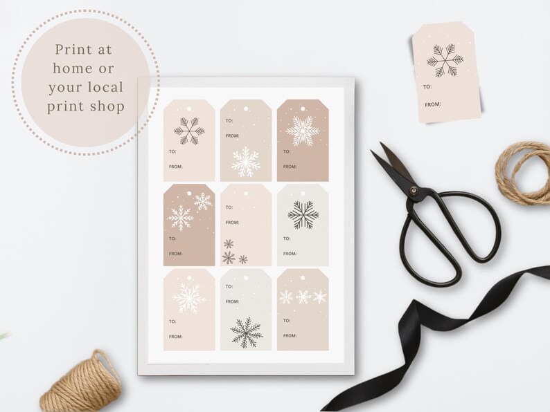 Minimalist Snowflake Gift Tags, Printable Winter Gift Tags, Neutral ...