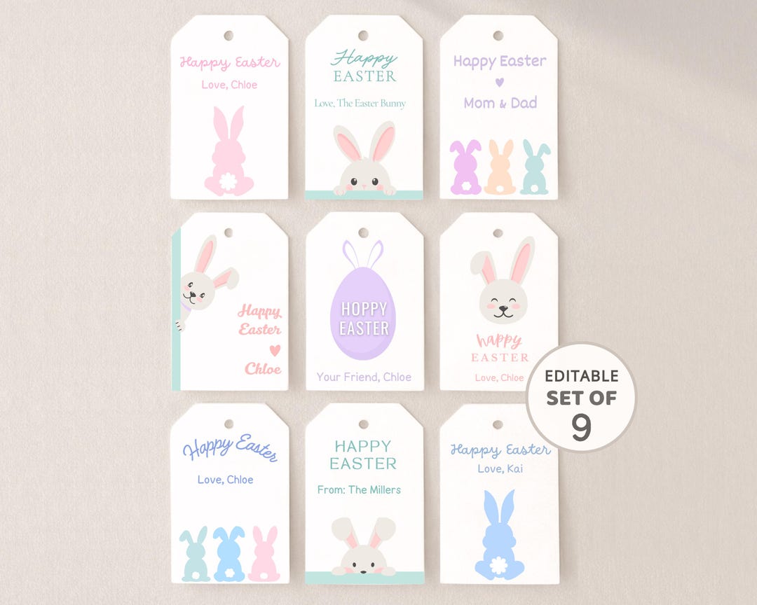 Editable Easter Gift Tags, Printable Bunny Easter Basket Tags, Kids ...