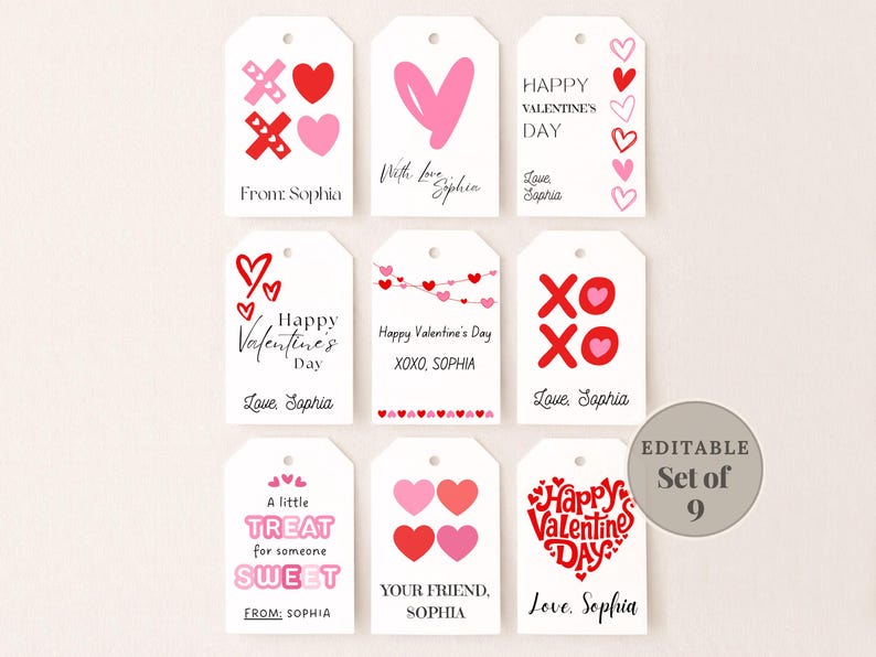 Editable Valentine’s Day Gift Tags, Printable Valentine Tags, Kids ...