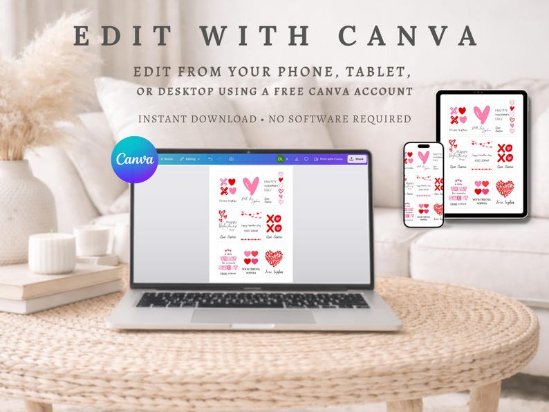 Editable Valentine’s Day Gift Tags, Printable Valentine Tags, Kids ...