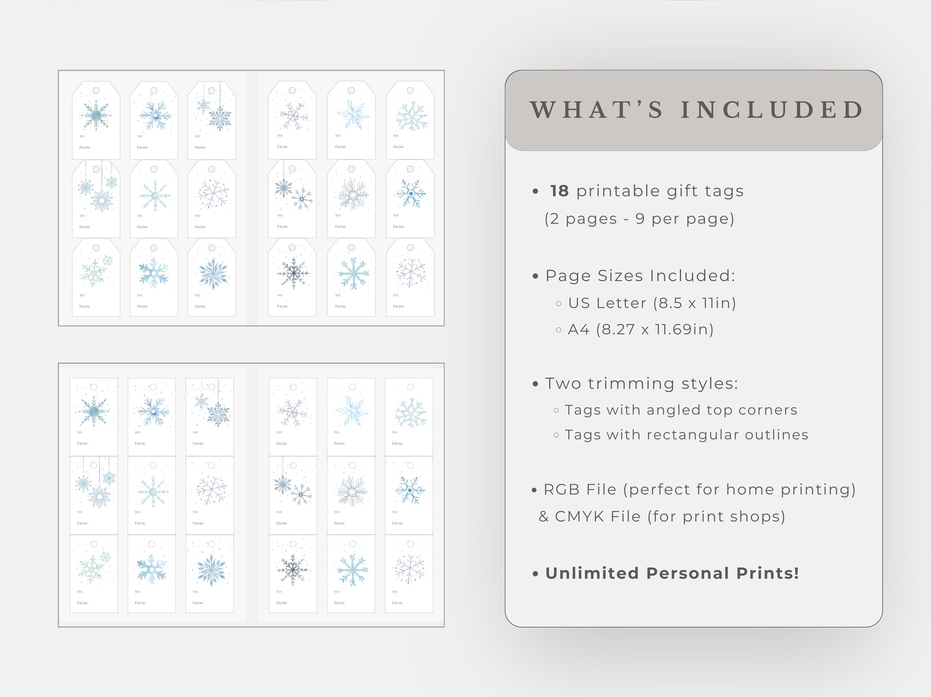 Snowflake Gift Tags Printable, Winter Holiday Gift Tags, Watercolor ...