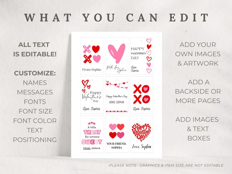 Editable Valentine’s Day Gift Tags, Printable Valentine Tags, Kids ...