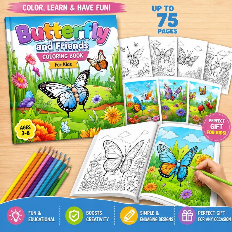 Butterfly and Bug Coloring Book for Kids | 75 Printable Activity Pages ...