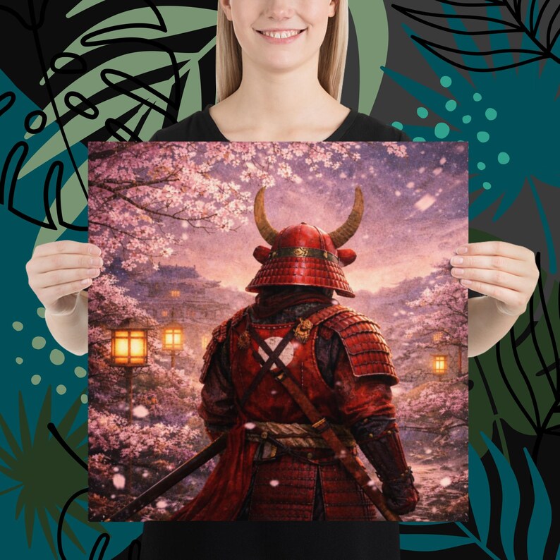 Samurai Art Print Square Poster - Japanese Warrior Sunset Wall Art ...