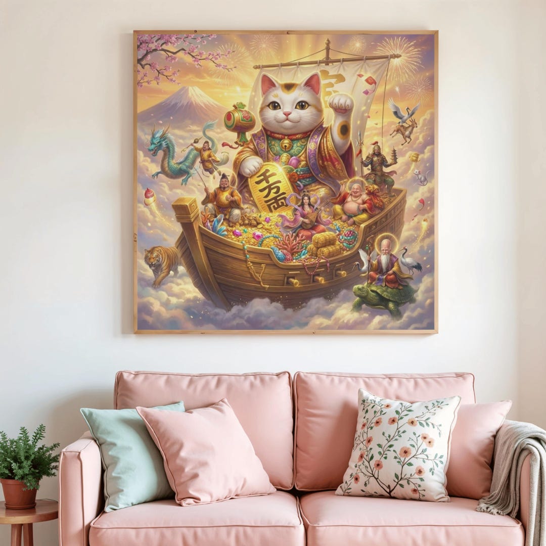 Lucky Maneki Neko With Seven Lucky Gods | Japanese Fortune Treasure ...