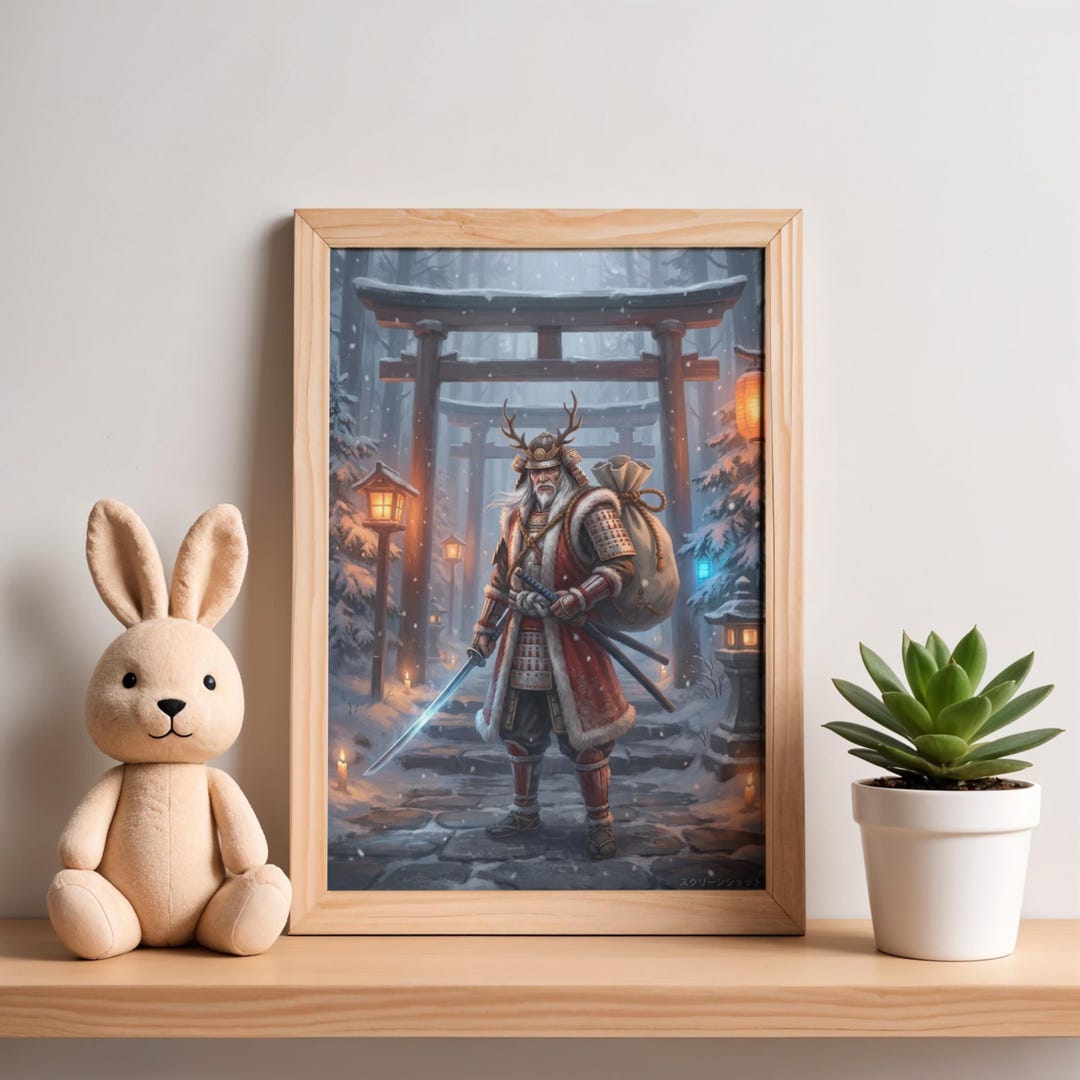 Samurai Santa Winter Art Print A4 | Japanese Christmas Warrior ...