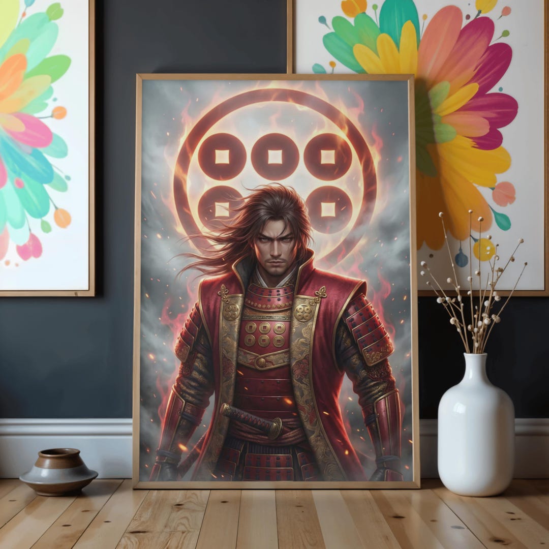Sanada Yukimura Crimson Warrior Art Print | Japanese Samurai Poster ...