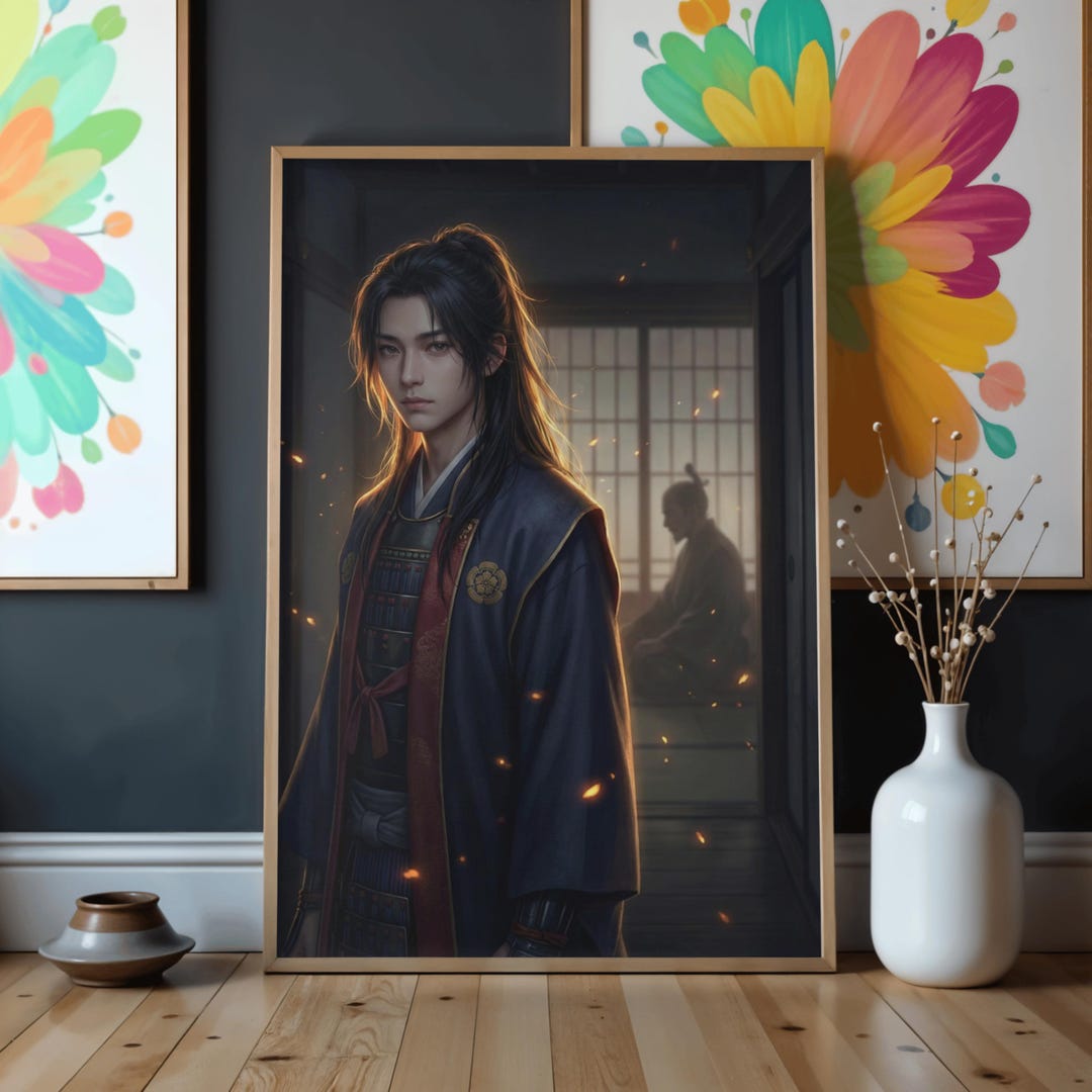 Young Samurai in Quiet Chamber Art Print | Atmospheric Japanese Warrior ...