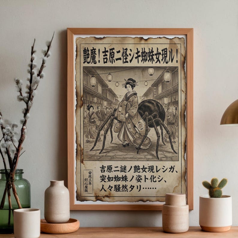 Bewitching Spider Woman of Yoshiwara – Vintage Japanese Yokai Kawaraban ...
