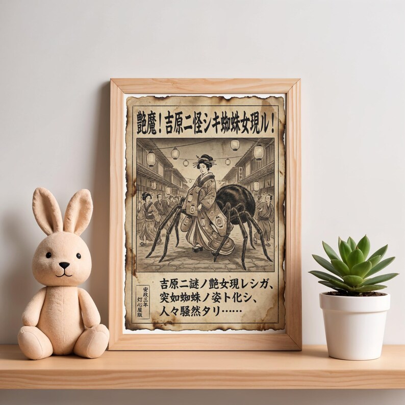 Bewitching Spider Woman of Yoshiwara – Vintage Japanese Yokai Kawaraban ...