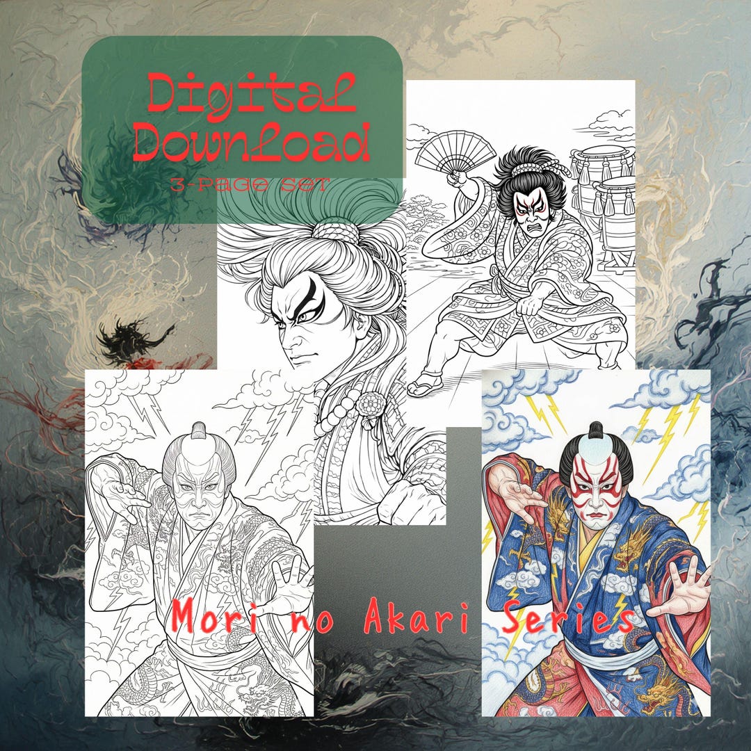 Kabuki Warrior Coloring Pages – Digital Download 3-page Set | Japanese ...