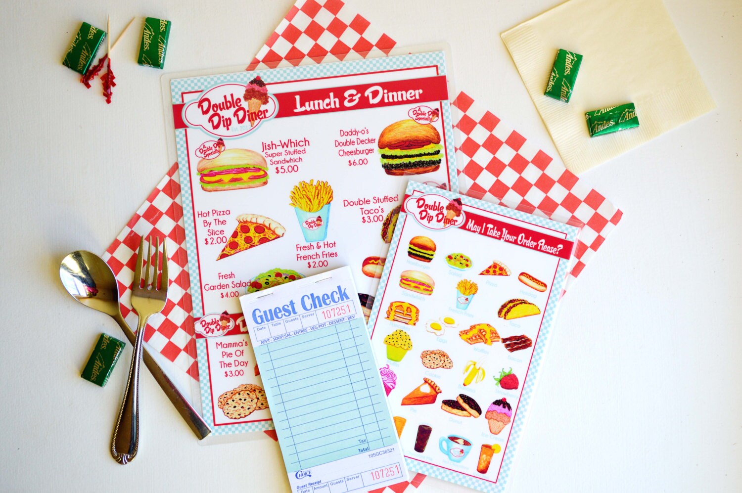 Deluxe Kids Pretend Play Restaurant Menu Set/Play Diner/ Play | Etsy