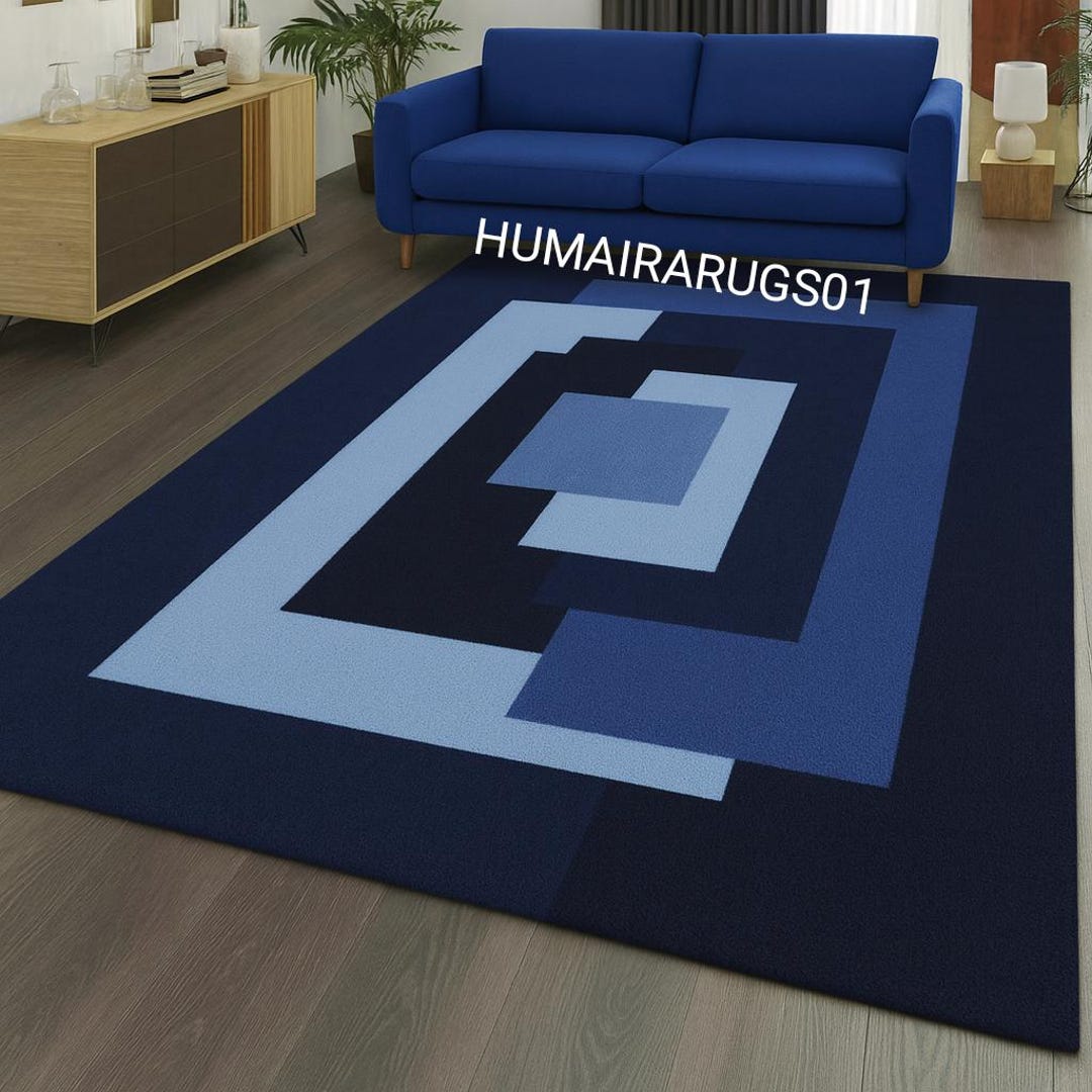 Handmade Modern Blue Geometric Area Rug | Tufted Abstract Carpet - Etsy