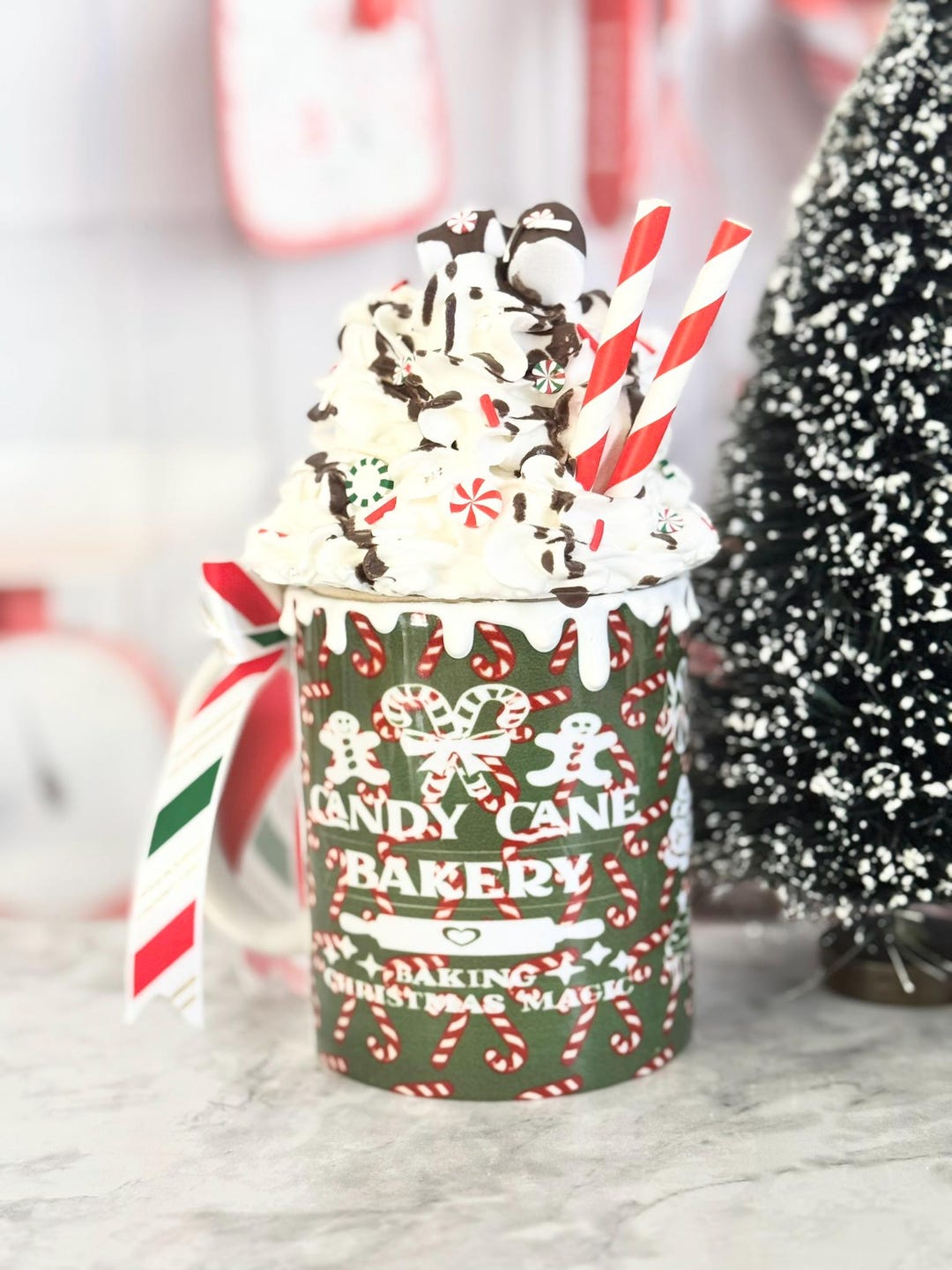 Christmas Candy Cane Faux Mug W/ Topper - Etsy