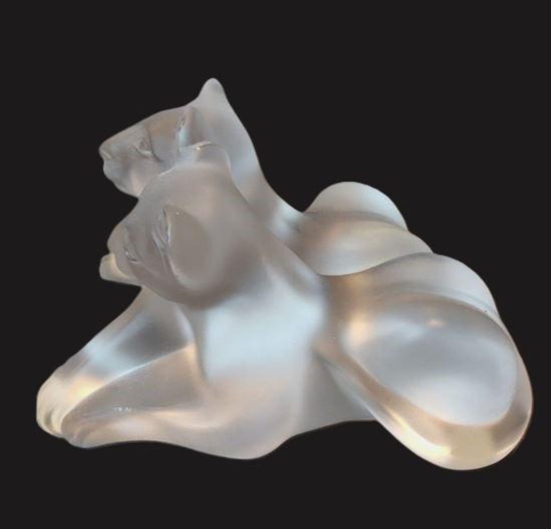LALIQUE FRANCE Tambwee Lion Cubs- 11667 - Frosted CRYSTAL Figurine Art - Artist Signed - 3" Tall ...