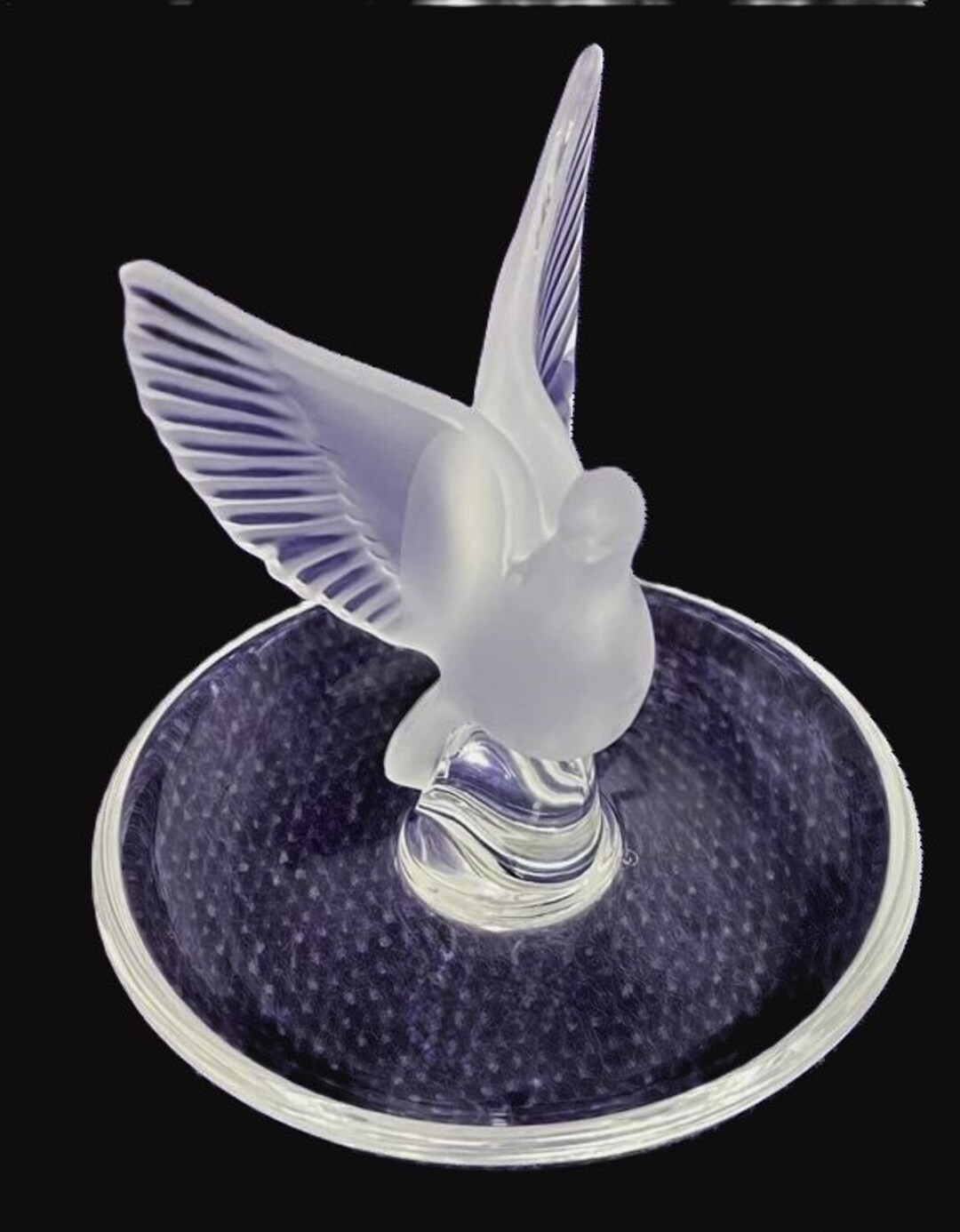 LALIQUE Crystal FRANCE Dove CRYSTAL Figurine Ring or Trinket Holder Art ...