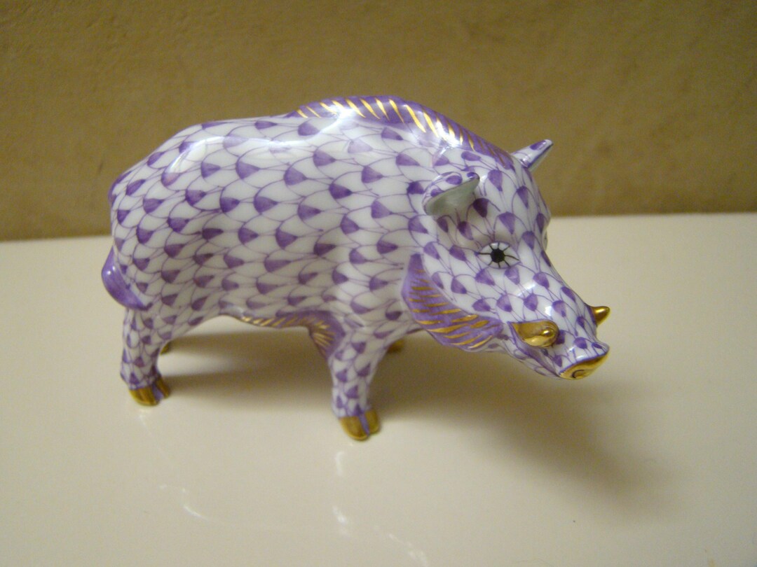 HEREND Boar, LILAC Fishnet Razorback Wild Boar, Lavender Fishnet ...