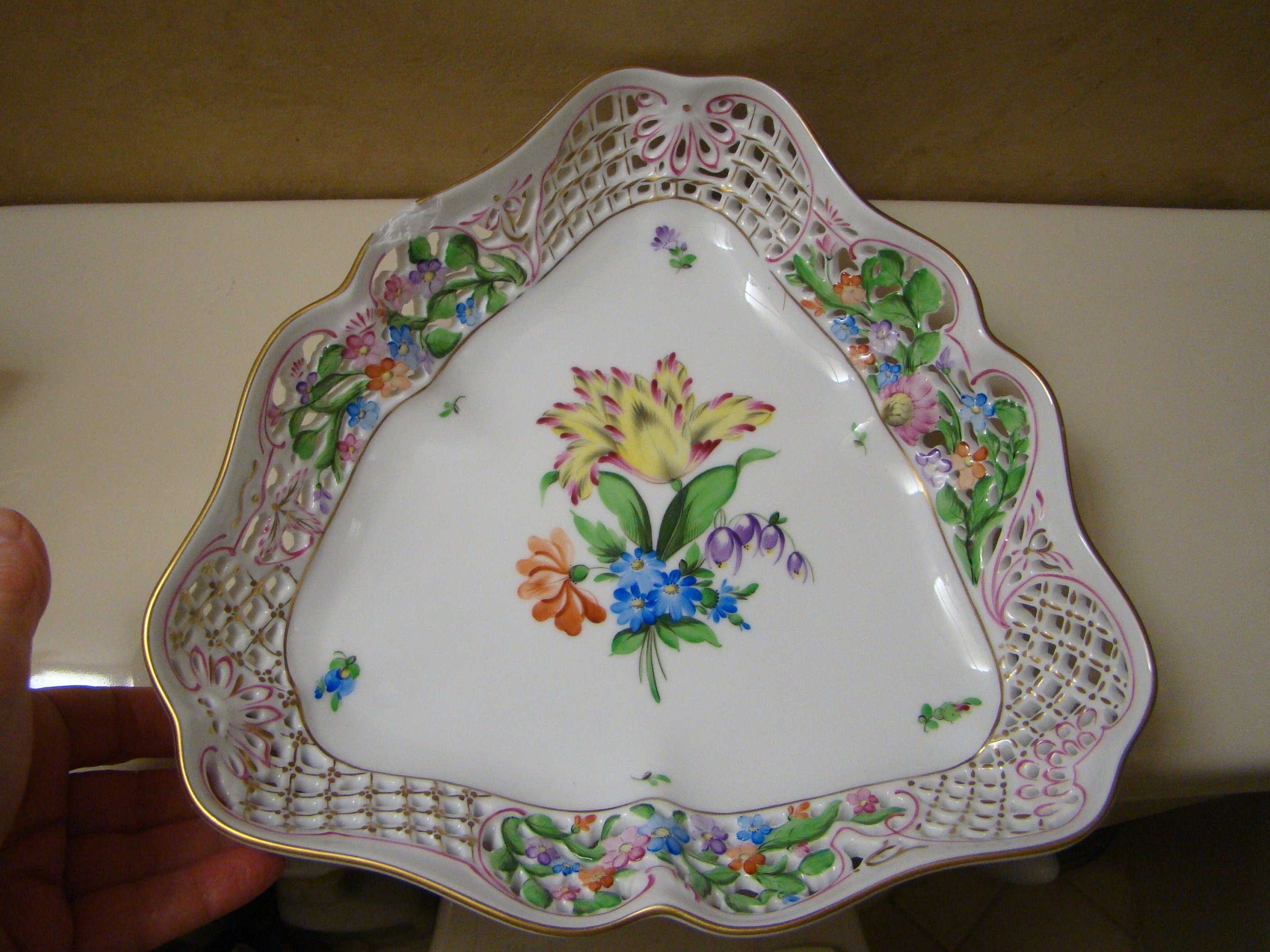 Herend RARE Triangular Open Weave Tray or Dish 10 DAMAGED - Etsy