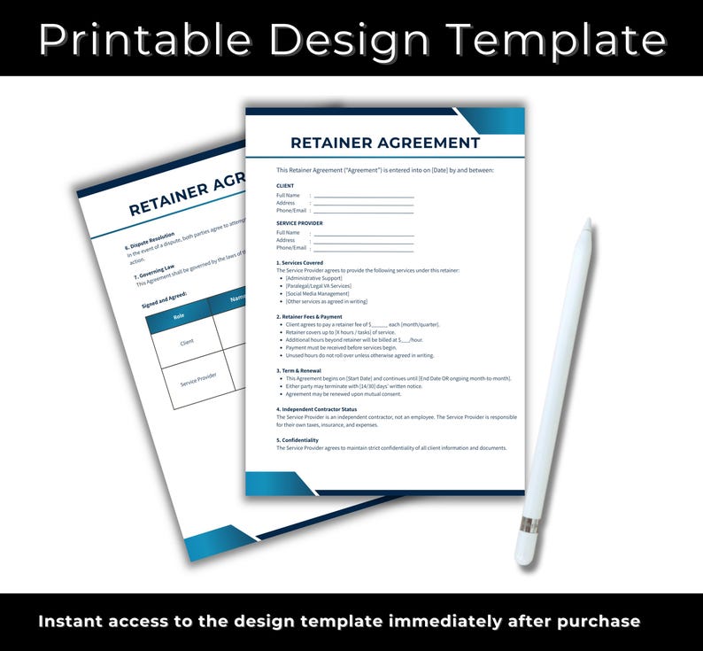 Editable Retainer Agreement Template, Service Retention Contract ...