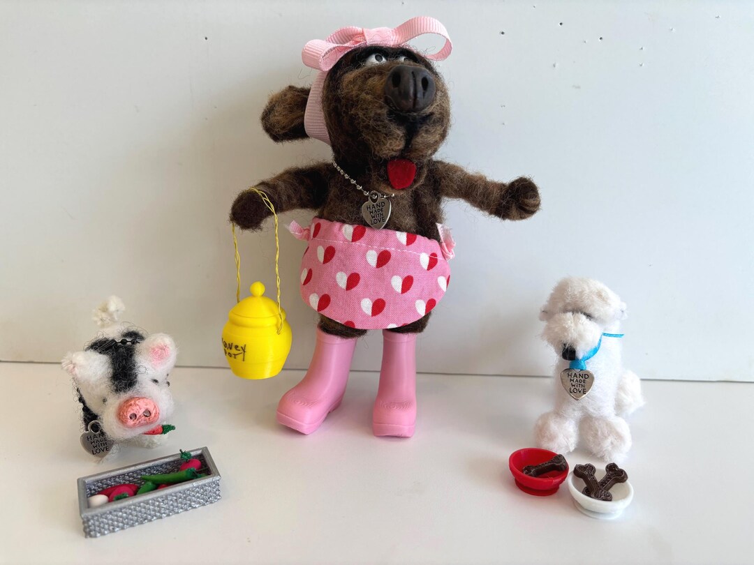 Betty Bear, Paula Pig & Penny Poodle - Handmade Needle Felted Animals ...