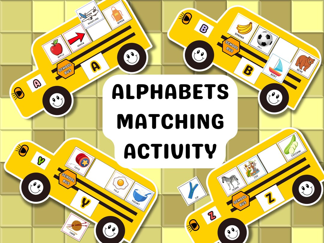 School Bus Alphabet Matching Game • Kids Uppercase Letter Activity (PDF ...