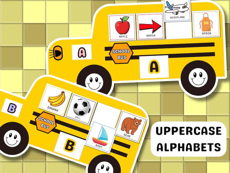 School Bus Alphabet Matching Game • Kids Uppercase Letter Activity (PDF ...