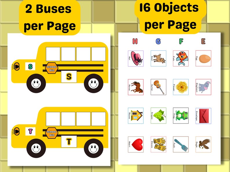 School Bus Alphabet Matching Game • Kids Uppercase Letter Activity (PDF ...