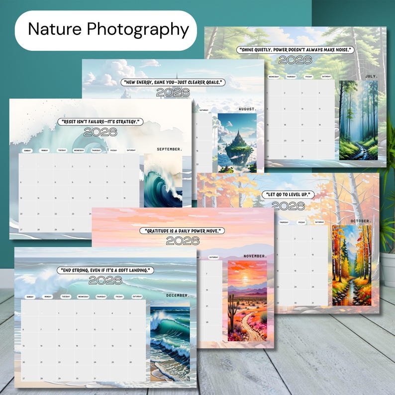 2026 Nature Photography Calendar | Monthly Planner, Motivational Quotes ...