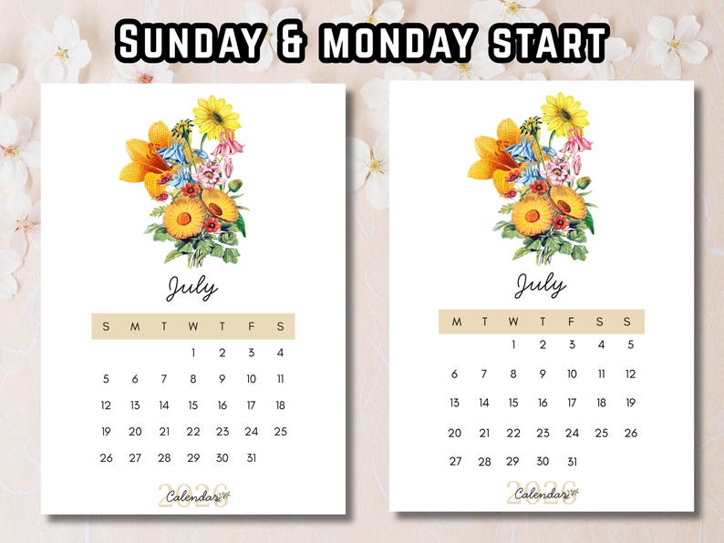 2026 Floral Calendar Printable | Minimalist Flower Calendar (digital ...