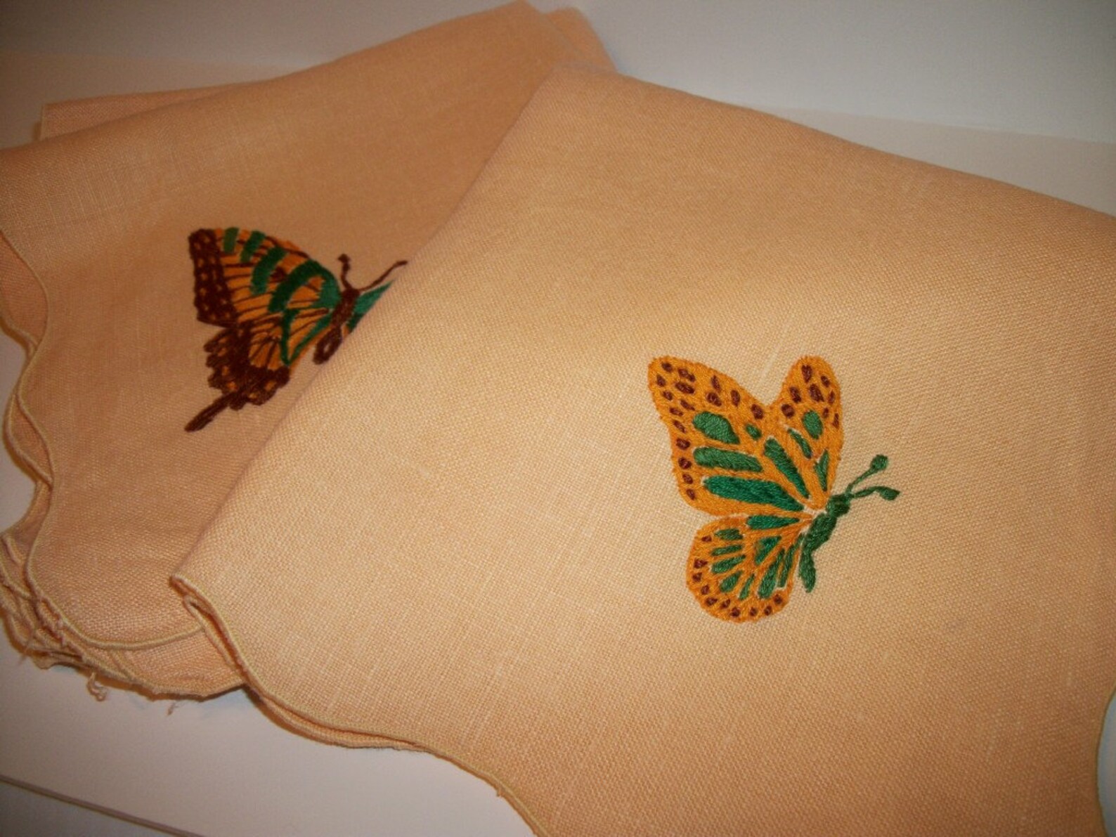 Hand Embroidered Table Napkins, Set of Six Butterflies and Orange ...