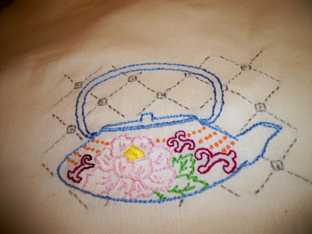 Tea Time Hand Embroidered Tea Towels Set of Six Cotton - Etsy